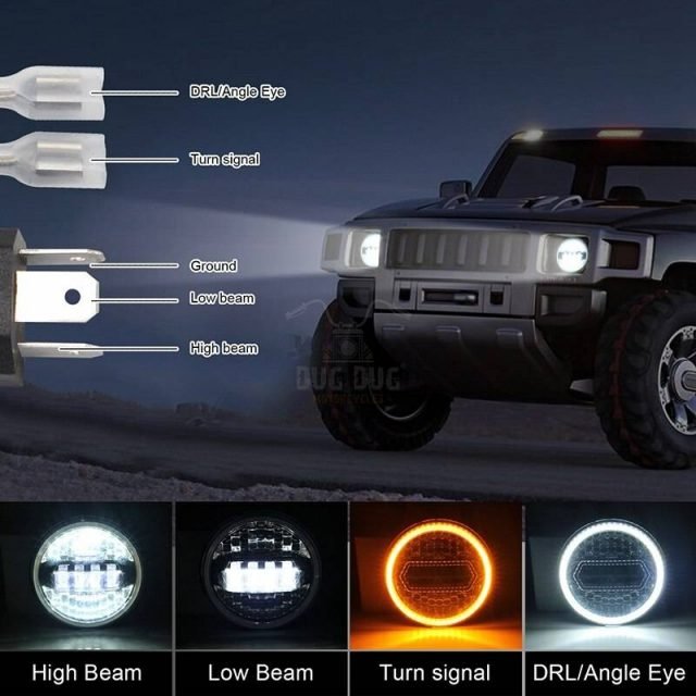 7 Inch 90W Round LED Headlight High Low Beam DRL for Royal Enfield All ...