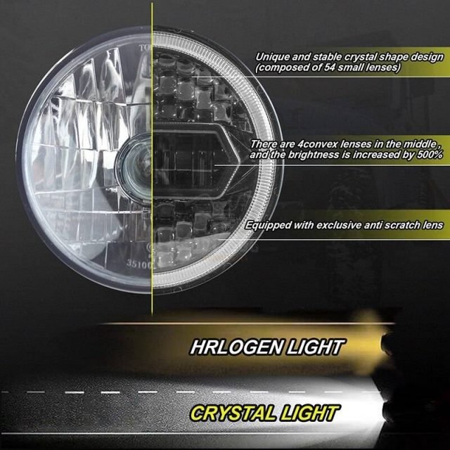 7 Inch 90W Round LED Headlight High Low Beam DRL for Royal Enfield All ...