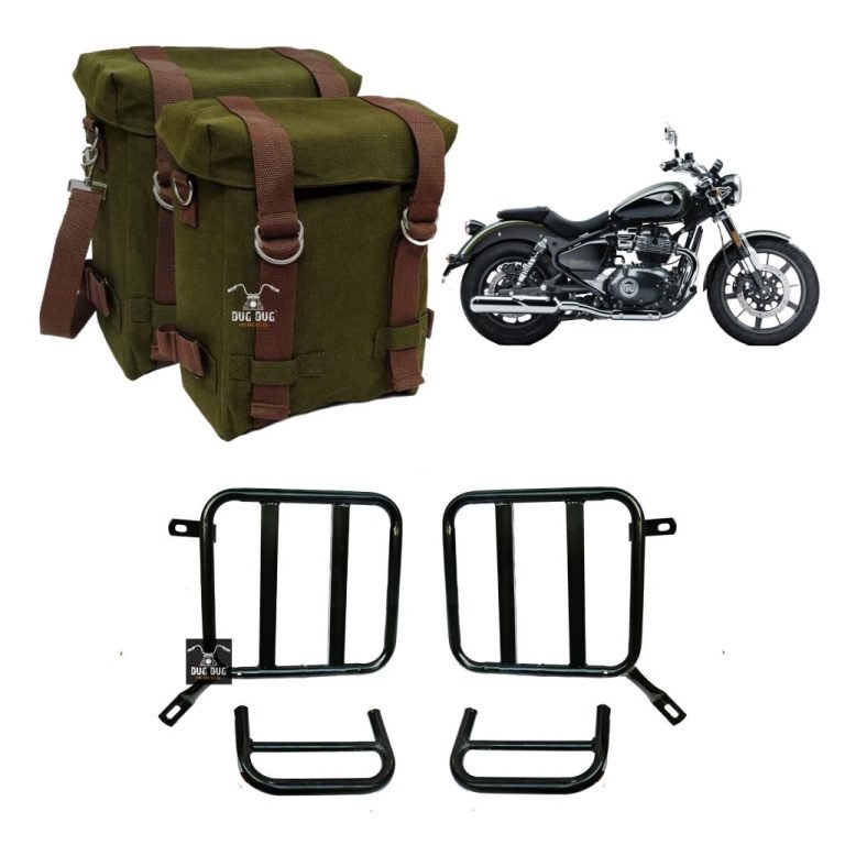 Dug Dug Canvas Bags and Saddle Stay Set for Royal Enfield Super Meteor ...
