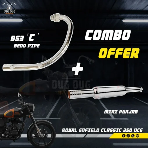 BS3 BS4 C Bend Pipe and Short Punjab Combo for Royal Enfield Classic ...