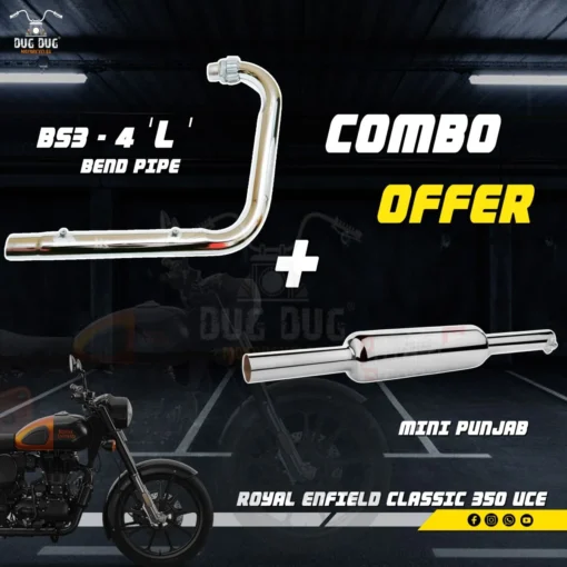 BS3 BS4 L Bend Pipe and Mini Punjab Exhaust Combo for Royal Enfield ...